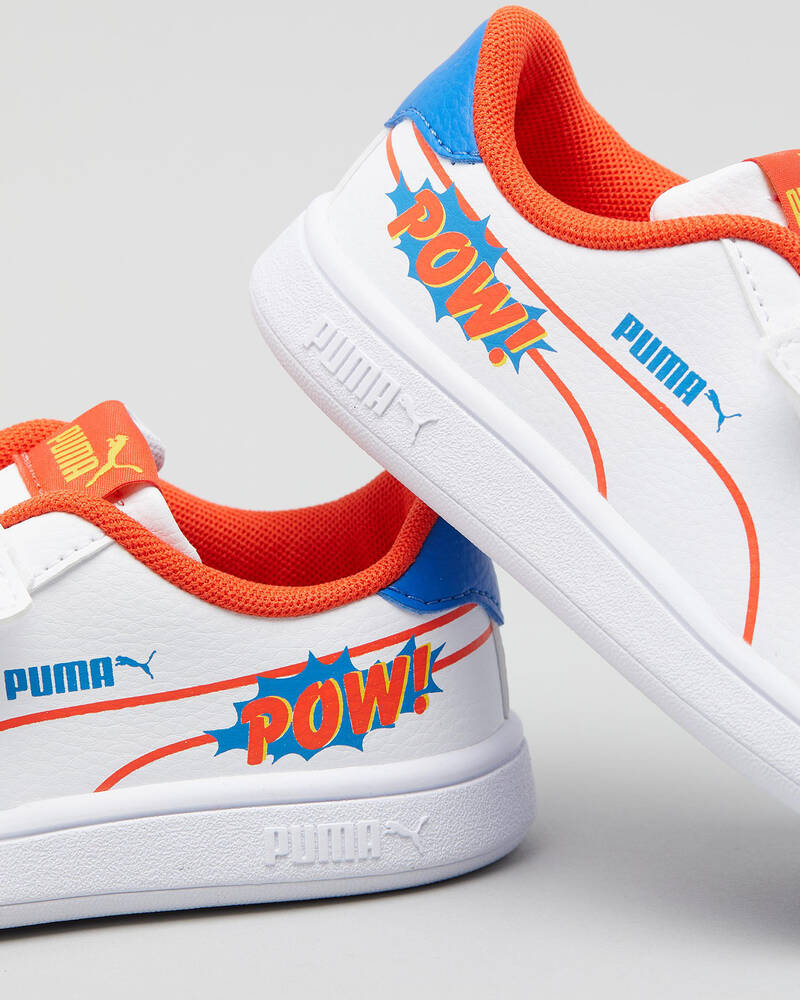 Shop Puma Toddlers' Smash V2 Comics Shoes In Puma White-cherry Tomato ...