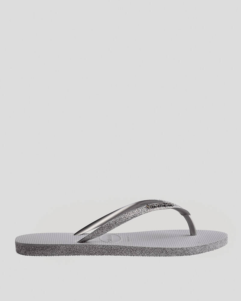 Shop Havaianas Slim Sparkle Thongs In Ice Grey - Fast Shipping & Easy ...
