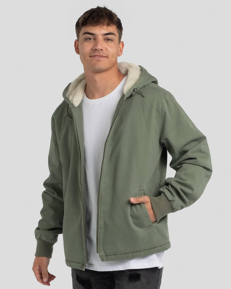 Shop RVCA Cali Hooded Sherpa Jacket In Seqouia Green - Fast Shipping ...