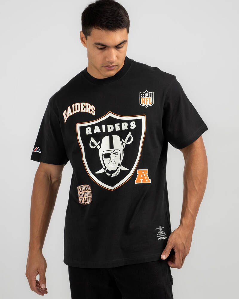 Shop Majestic Las Vegas Raiders MLB Logomania T-Shirt In Faded Black ...