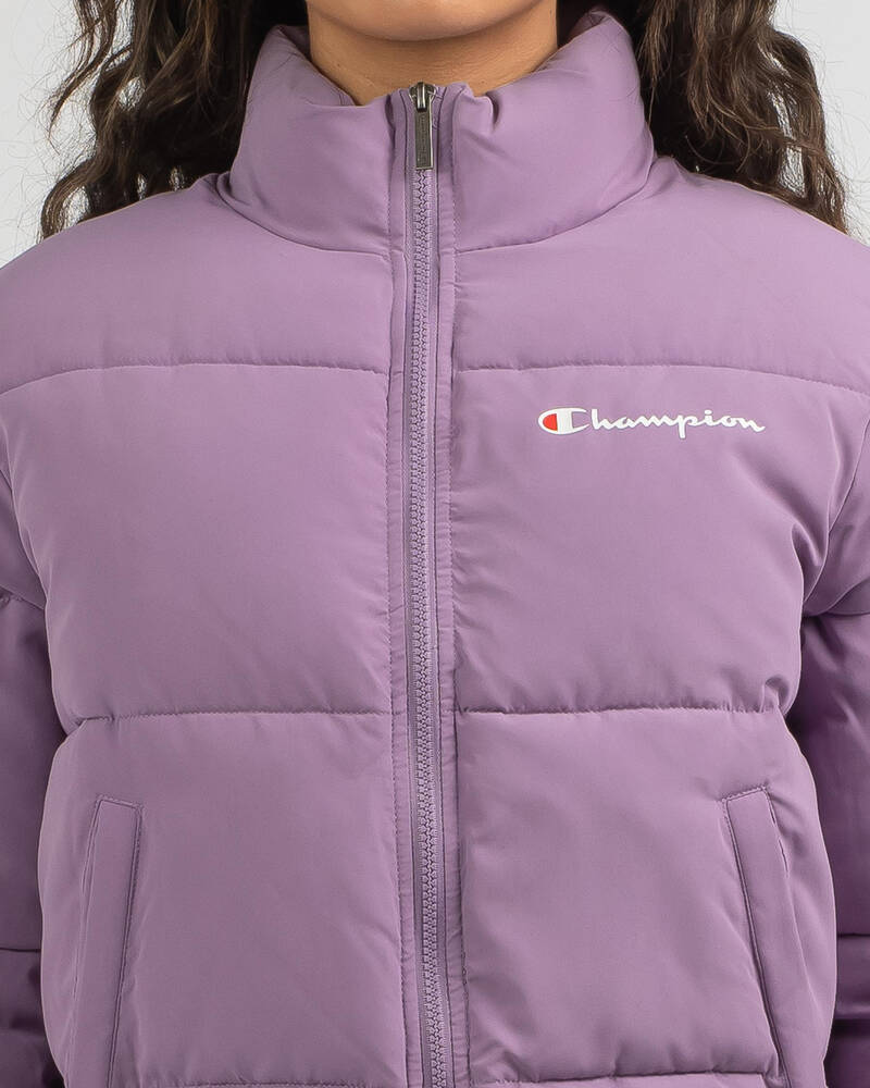 Shop Champion Rochester Athletic Puffer Jacket In Frosted Grape - Fast ...