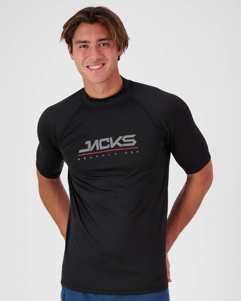 Jacks Channel Short Sleeve Rash Vest In Black - Fast Shipping & Easy ...