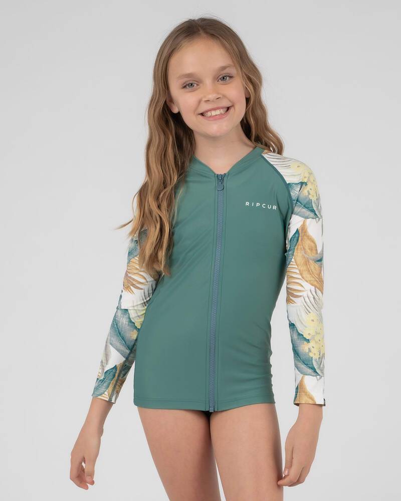 Shop Rip Curl Girls' Long Sleeve Rash Vest In Green 0060 - Fast ...