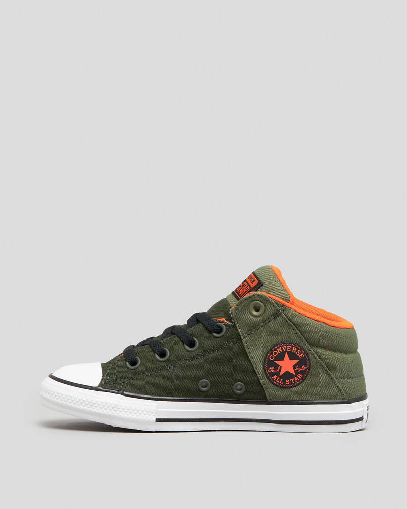 Shop Converse Junior Boys' CTAS Axel Mid Shoes In Utility Green/utility ...