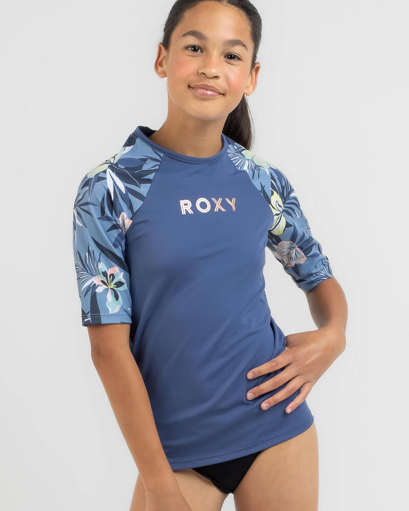 Shop Roxy Girls' Sporty Spirit Short Sleeve Rash Vest In Allure Rg ...