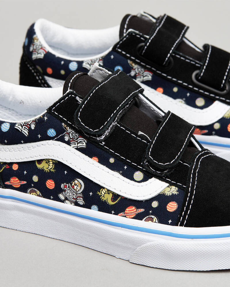 Shop Vans Boys' Old Skool V Shoes In Glow Cosmic Zoo Black/blue - Fast ...