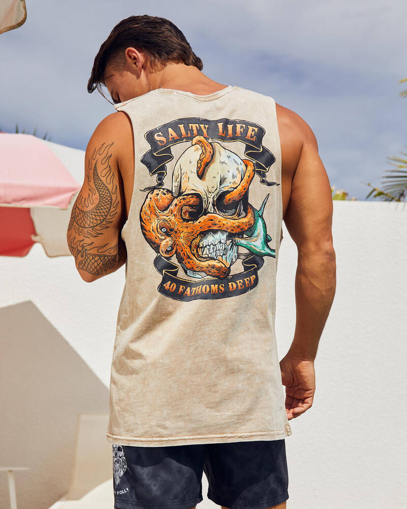 Shop Salty Life 40 Fathoms Deep Muscle Tank In Sand Acid - Fast ...