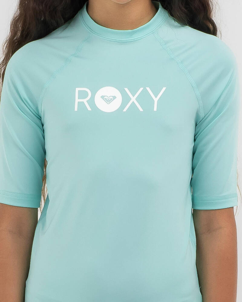 Shop Roxy Girls' Essential Short Sleeve Rash Vest In Aruba Blue - Fast ...