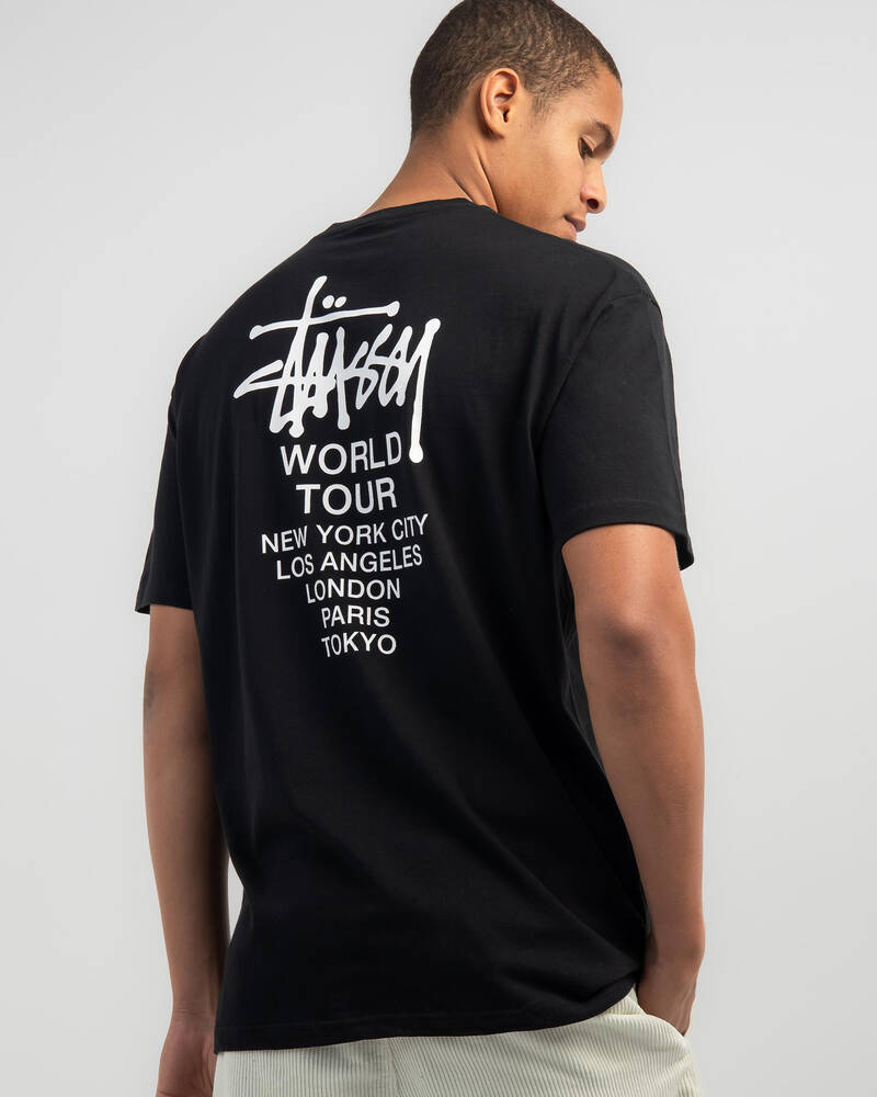 Shop Stussy Solid World Tour T-Shirt In Black - Fast Shipping & Easy ...