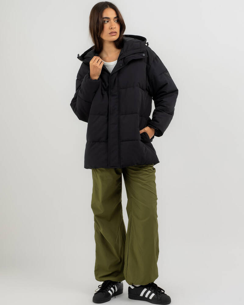 Roxy Ocean Ways Hooded Puffer Jacket In Anthracite - Fast Shipping ...