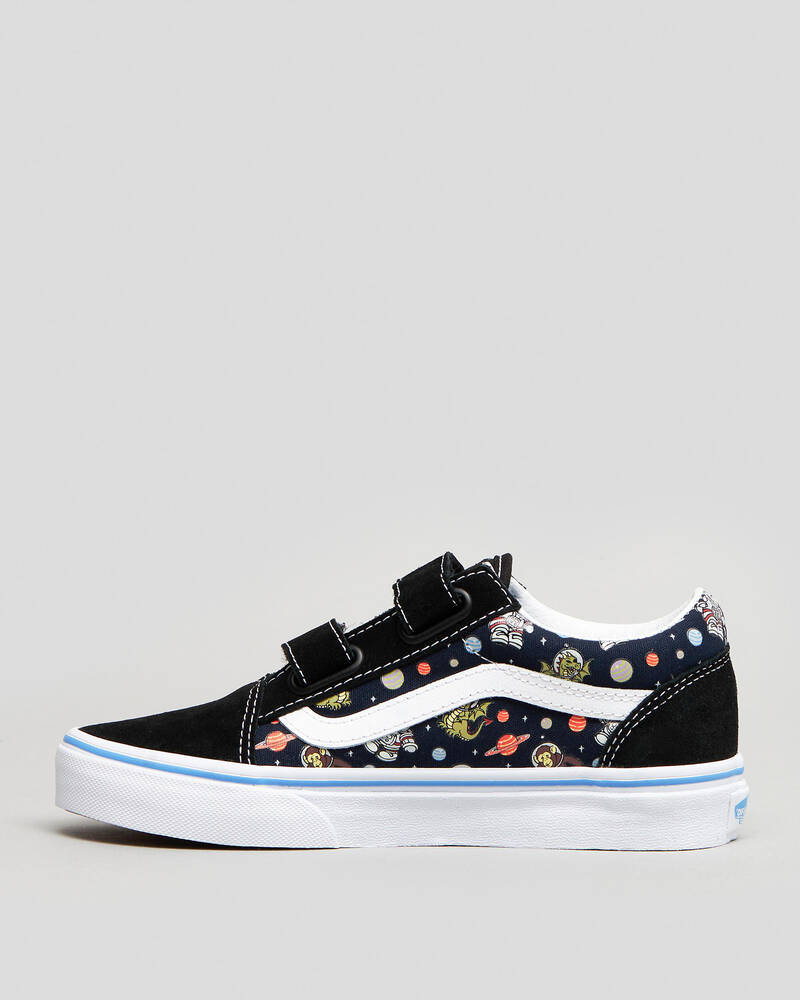 Vans Boys' Old Skool V Shoes In Glow Cosmic Zoo Black/blue - Fast ...
