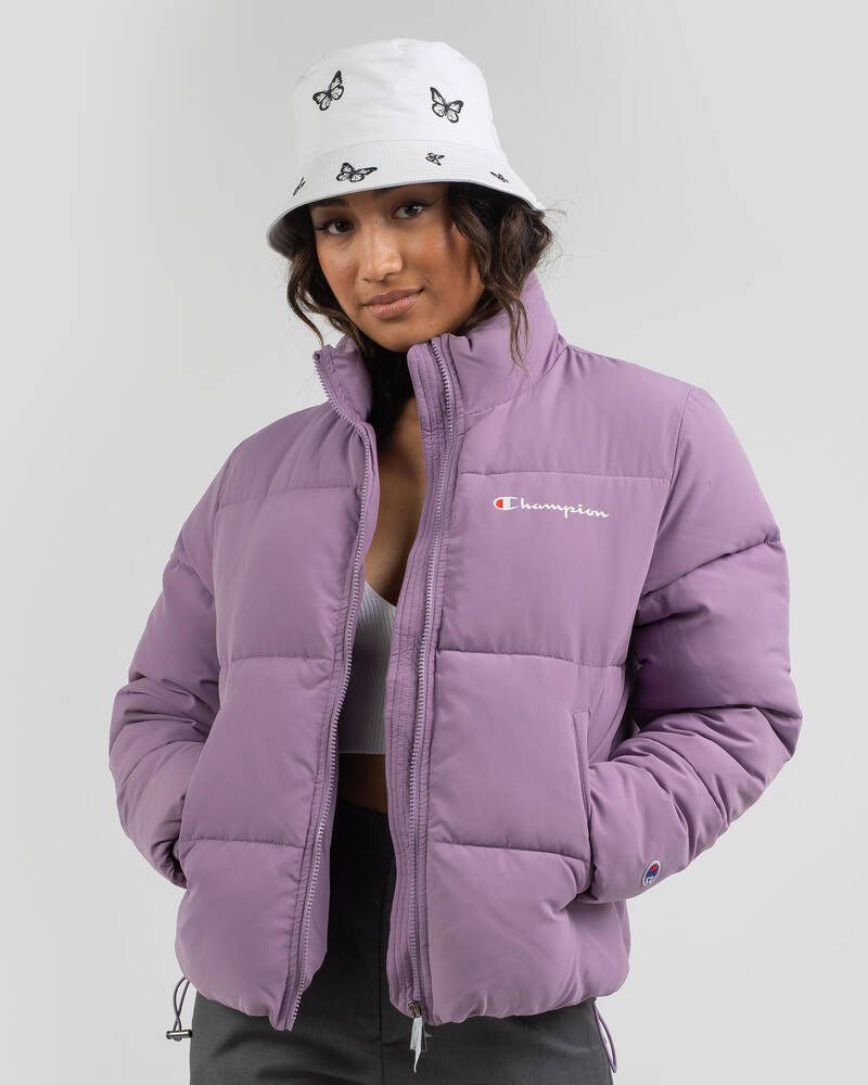 Shop Champion Rochester Athletic Puffer Jacket In Frosted Grape - Fast ...