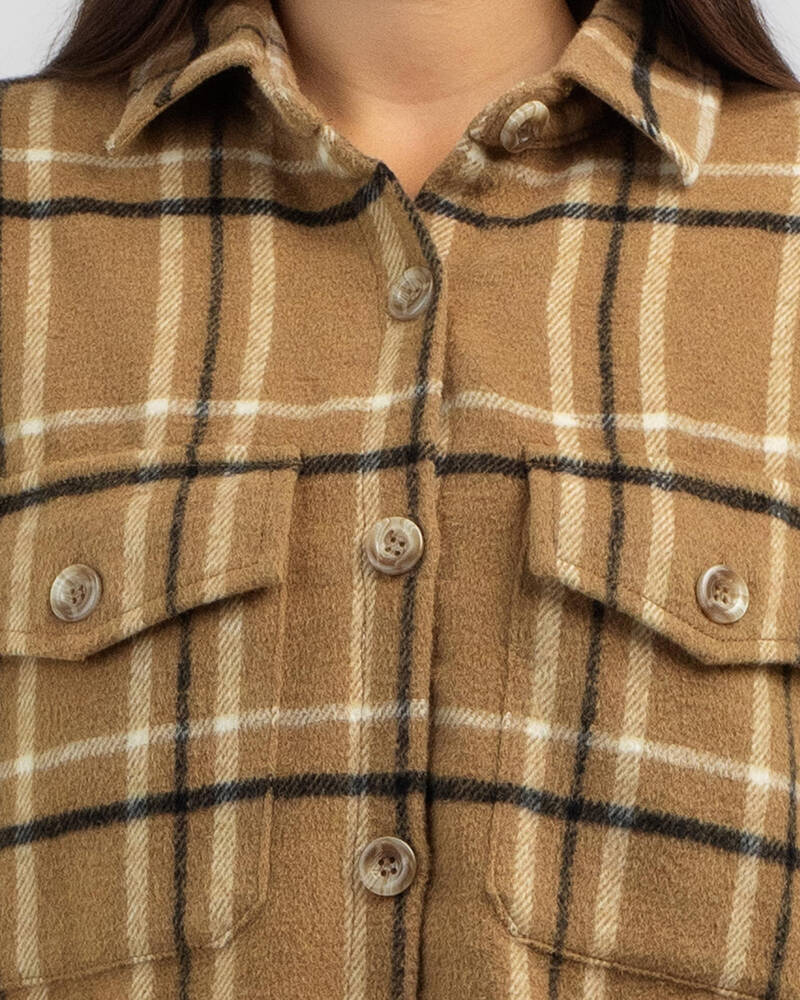Shop Rhythm Long Check Shacket In Caramel - Fast Shipping & Easy ...