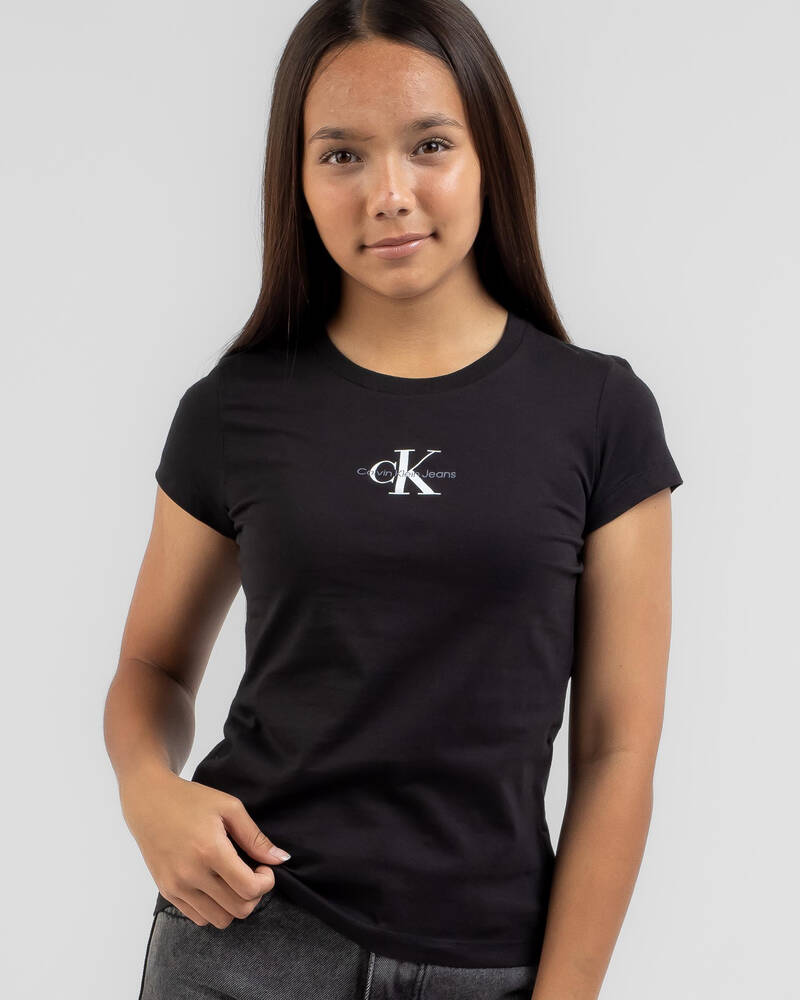 Shop Calvin Klein Girls' Micro Monogram T-Shirt In Ck Black - Fast ...