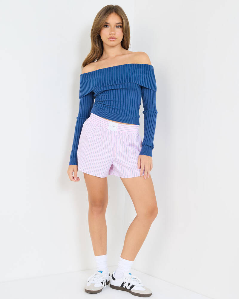 Shop Ava And Ever Ari Off Shoulder Knit Top In Indigo - Fast Shipping ...
