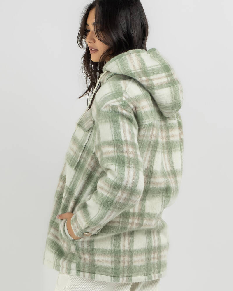 Shop Mooloola Flynn Hooded Shacket In Cream/sage - Fast Shipping & Easy ...