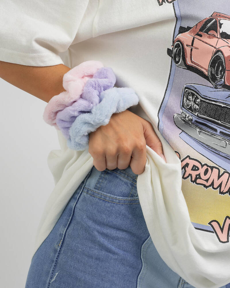 Shop Karyn In LA Faux Fur Scrunchie Pack In Lilac/pink/blue - Fast ...