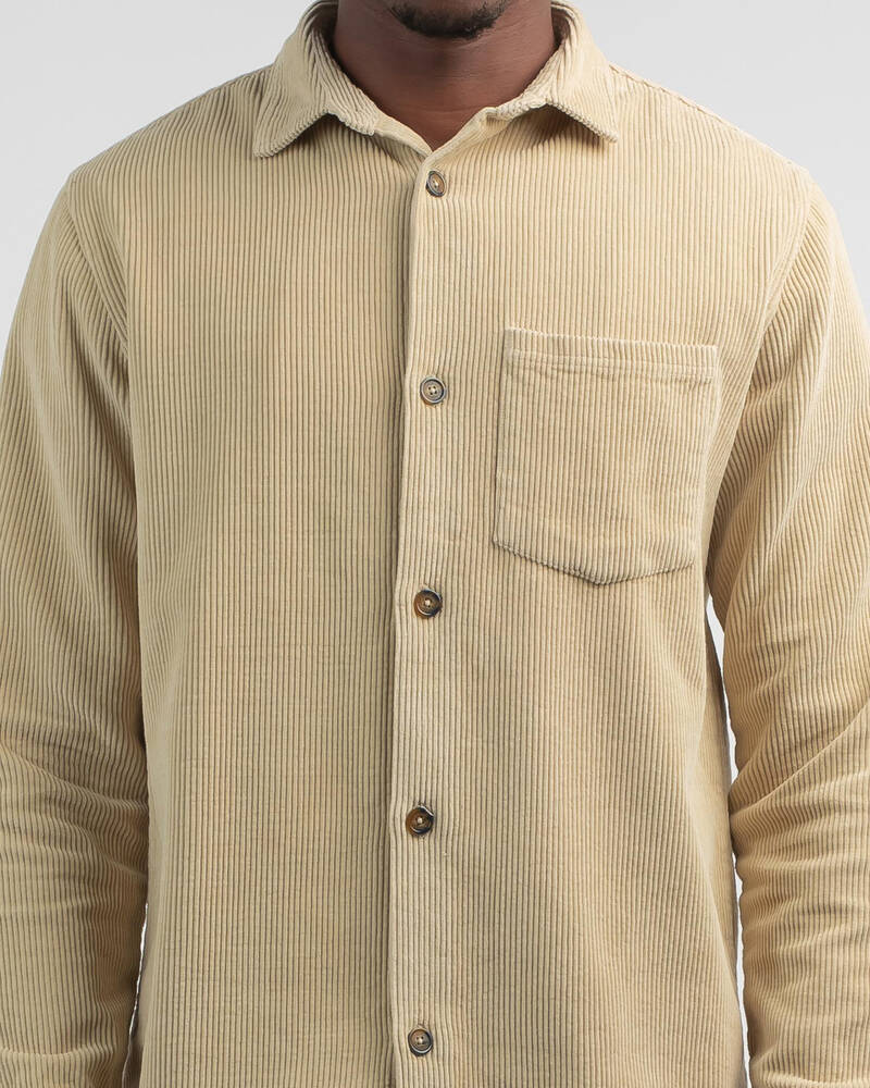 Shop Academy Brand Lebowski Cord Long Sleeve Shirt In Macadamia - Fast ...