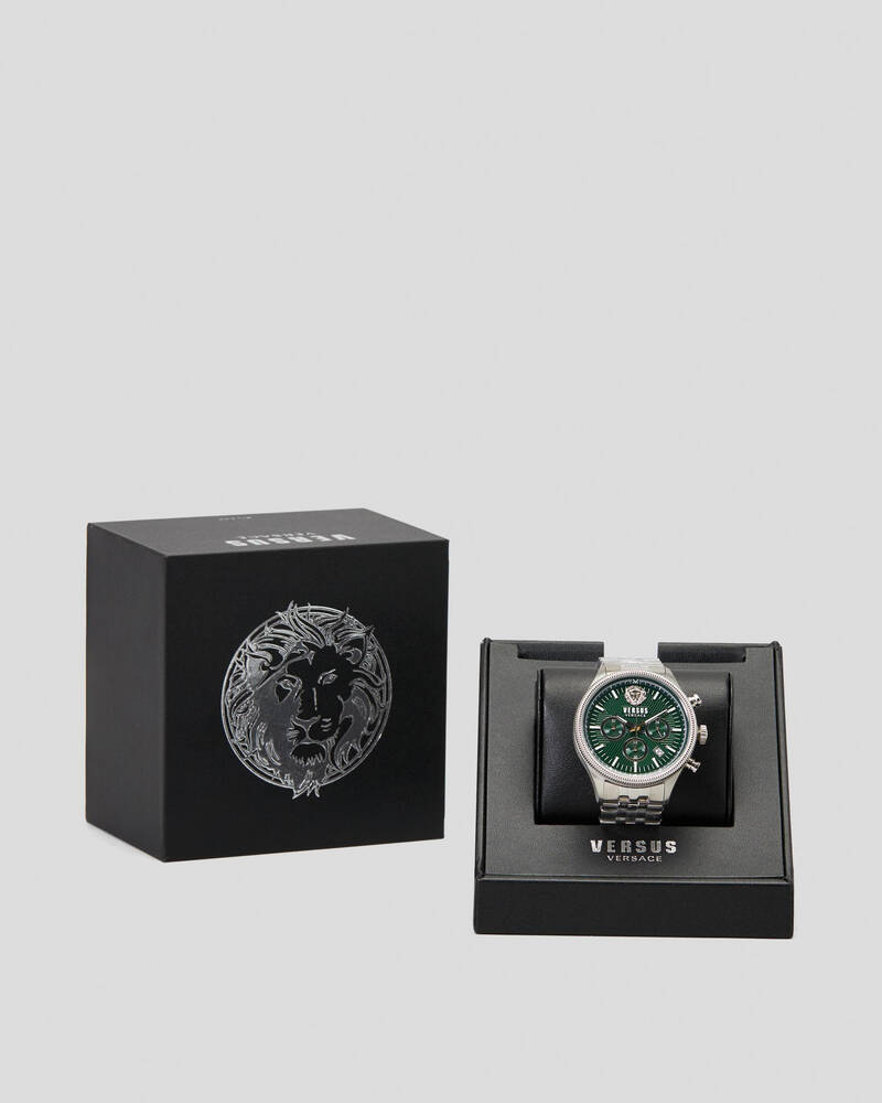 Shop Versus Versace Colonne Chrono Watch In Steel / Green - Fast ...