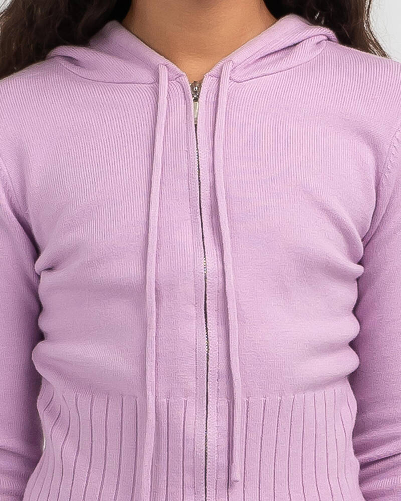Shop Ava And Ever Girls' Cady Hooded Zip Knit Jumper In Lavender - Fast ...