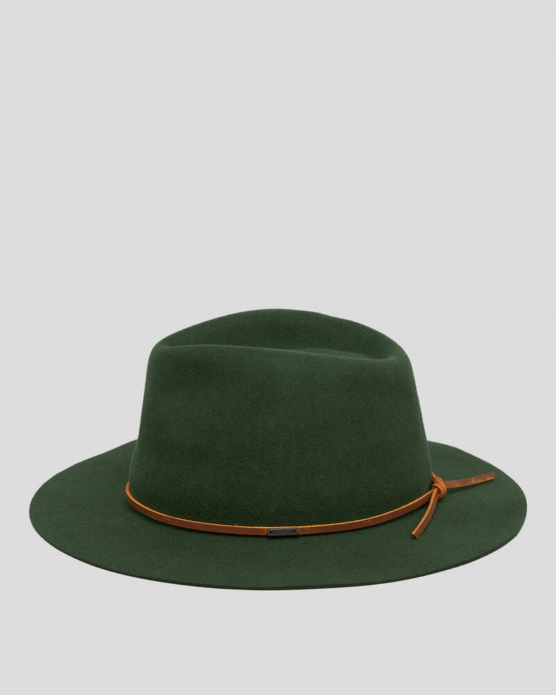Shop Brixton Wesley Packable Fedora In Moss - Fast Shipping & Easy ...