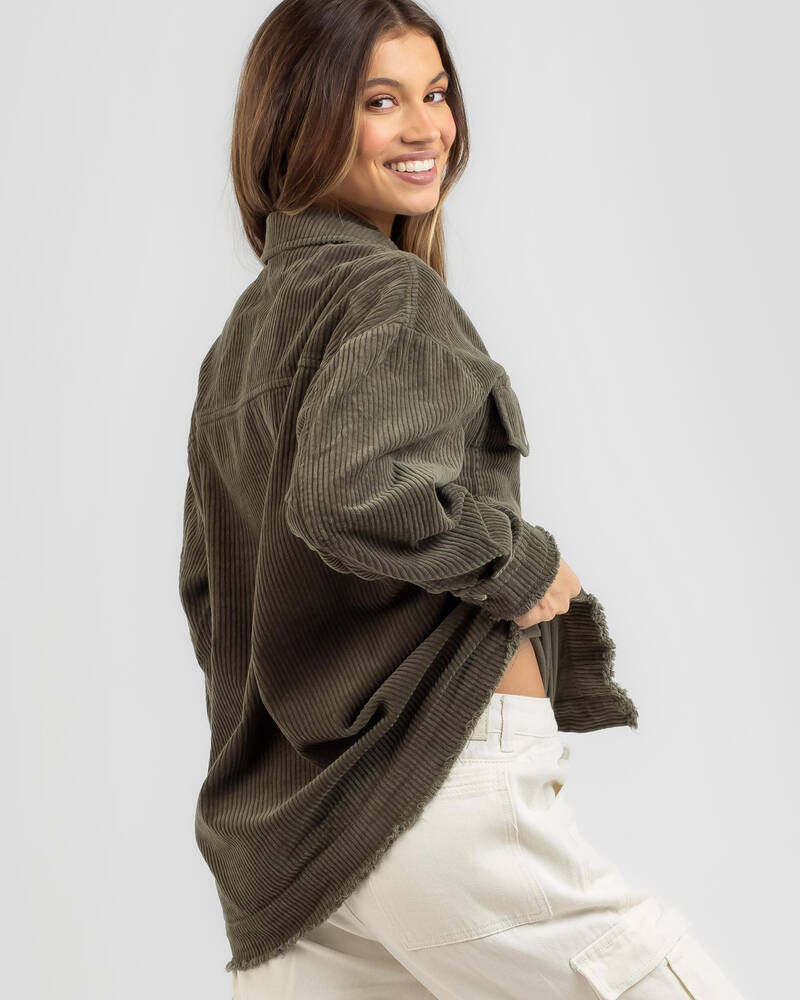Shop Mooloola Taylor Cord Shacket In Olive - Fast Shipping & Easy ...