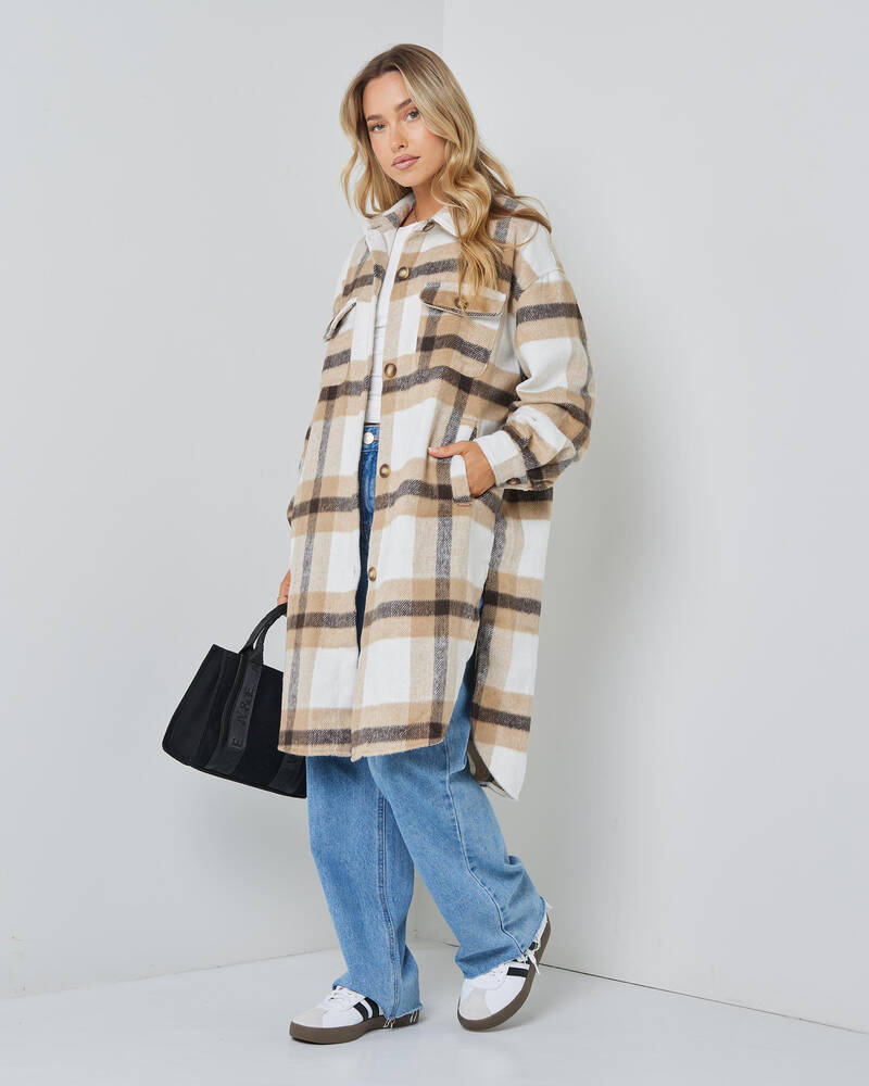 Shop Ava And Ever Hayden Long Shacket In Earth - Fast Shipping & Easy ...