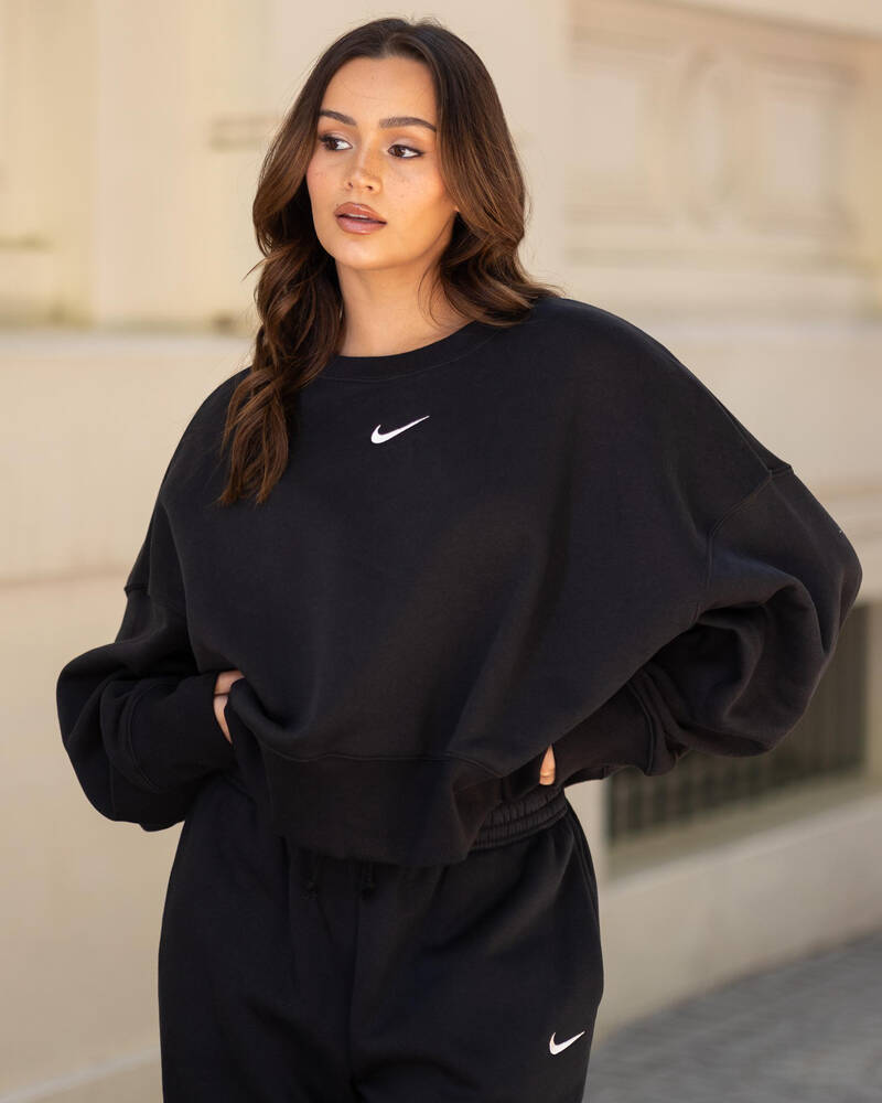 Shop Nike Phoenix Fleece Crew Jumper In Black/sail - Fast Shipping ...