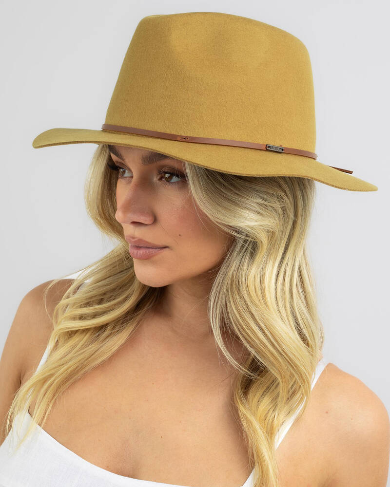 Shop Brixton Wesley Packable Fedora In Golden Brown - Fast Shipping ...