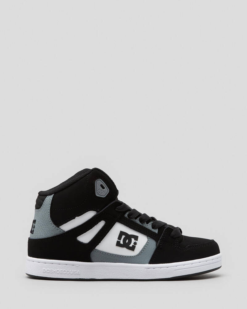 Shop DC Shoes Boys' Pure Hi-Top Shoes In Black/grey/white - Fast ...