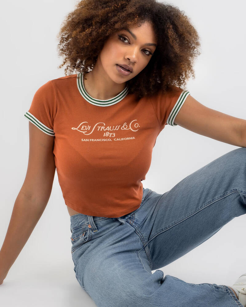 Shop Levi's Graphic Ringer Mini T-Shirt In Baked Clay/tofu - Fast ...