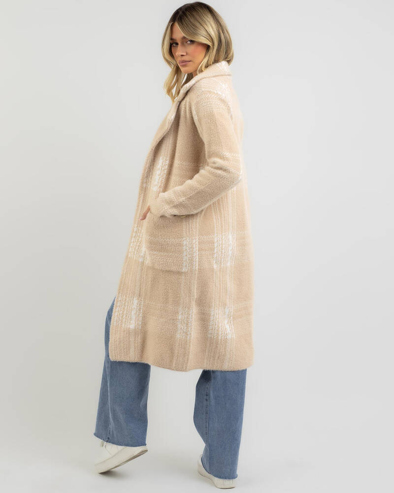 Shop Ava And Ever Victoria Knit Coatigan In Beige/white Check - Fast ...