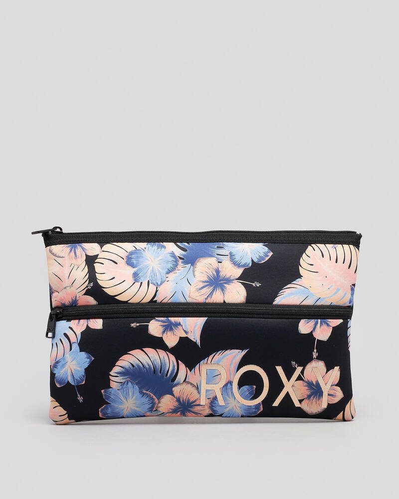 Shop Roxy White Shoulder Pencil Case In Anthracite Reef Flowers - Fast ...