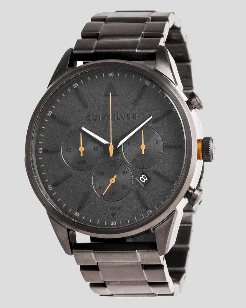 Shop Quiksilver The Timebox Chrono Metal Watch In Gun/orange/gun - Fast ...