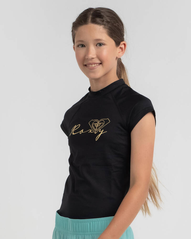 Shop Roxy Girls' Best Life Short Sleeve Rash Vest In Anthracite - Fast ...