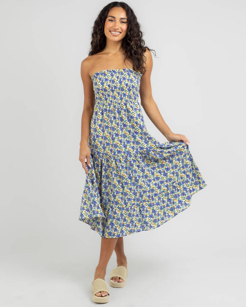 Shop Mooloola Billi Midi Dress In White/dark Blue - Fast Shipping ...