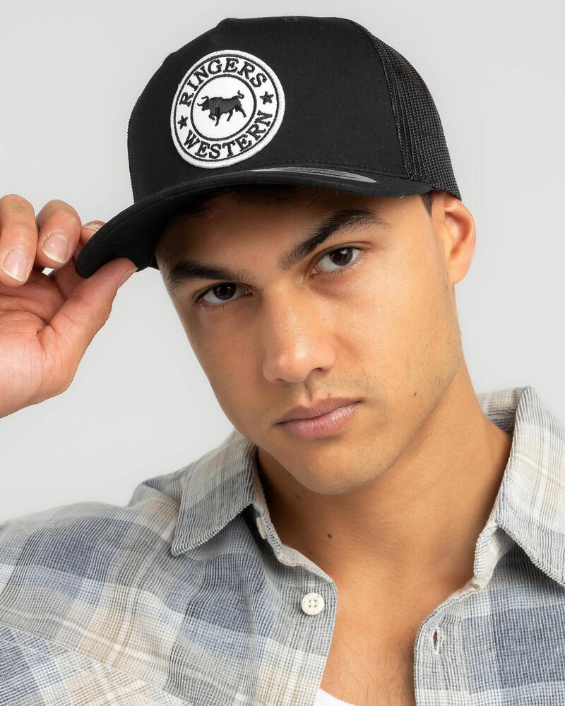 Shop Ringers Western Signature Bull Trucker Cap In Black/black White ...