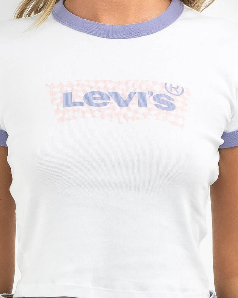 Shop Levi's Graphic Ringer Baby Tee In Whites - Fast Shipping & Easy ...