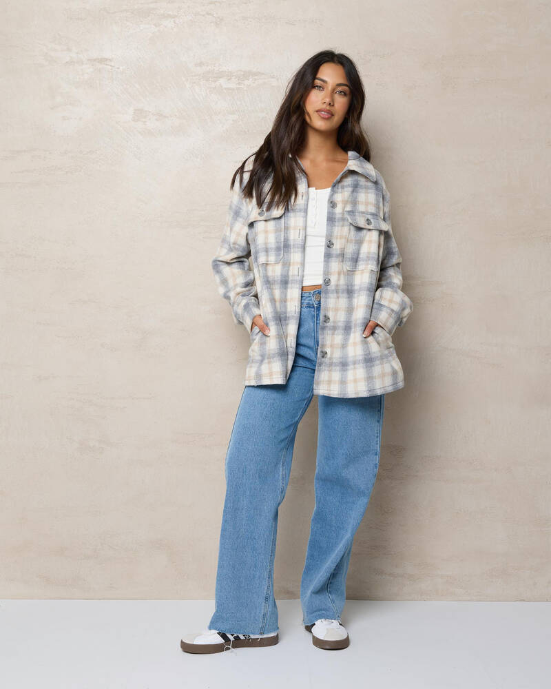 Shop Ava And Ever Ricky Shacket In Beige/grey - Fast Shipping & Easy ...