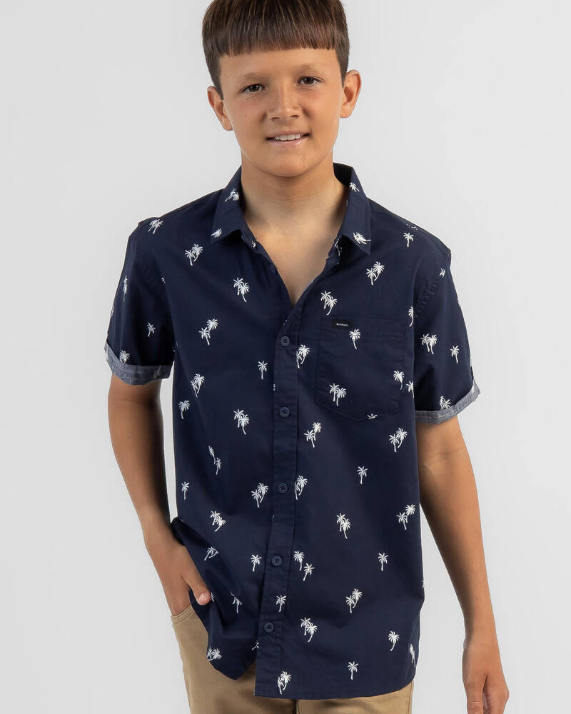 Shop Rip Curl Boys' Paradise Palms Short Sleeve Shirt In Navy - Fast ...