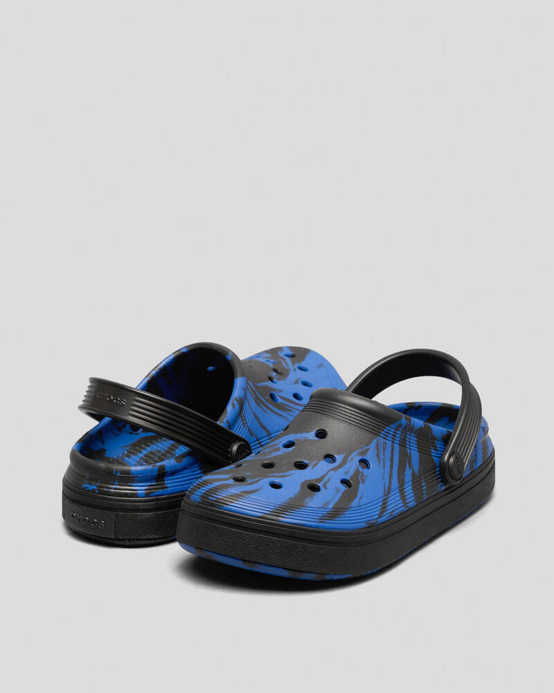 Shop Crocs Kids' Crocband Marbled Clogs In Black/blue Jean - Fast ...