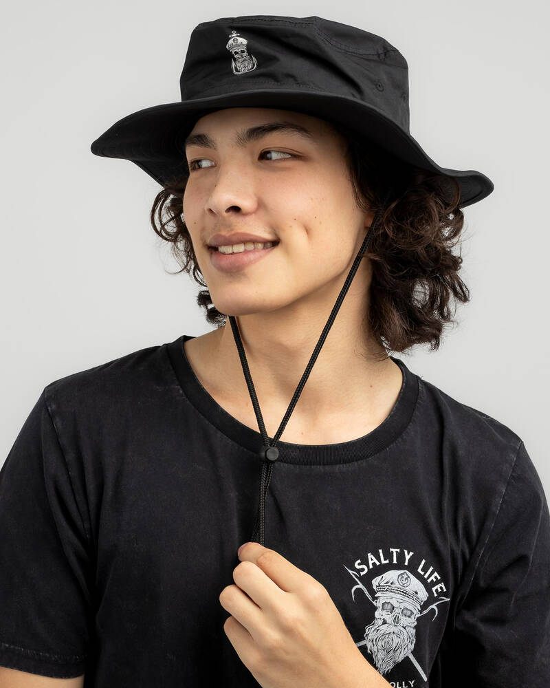 Shop Salty Life Anchors Wide Brim Hat In Black - Fast Shipping & Easy ...
