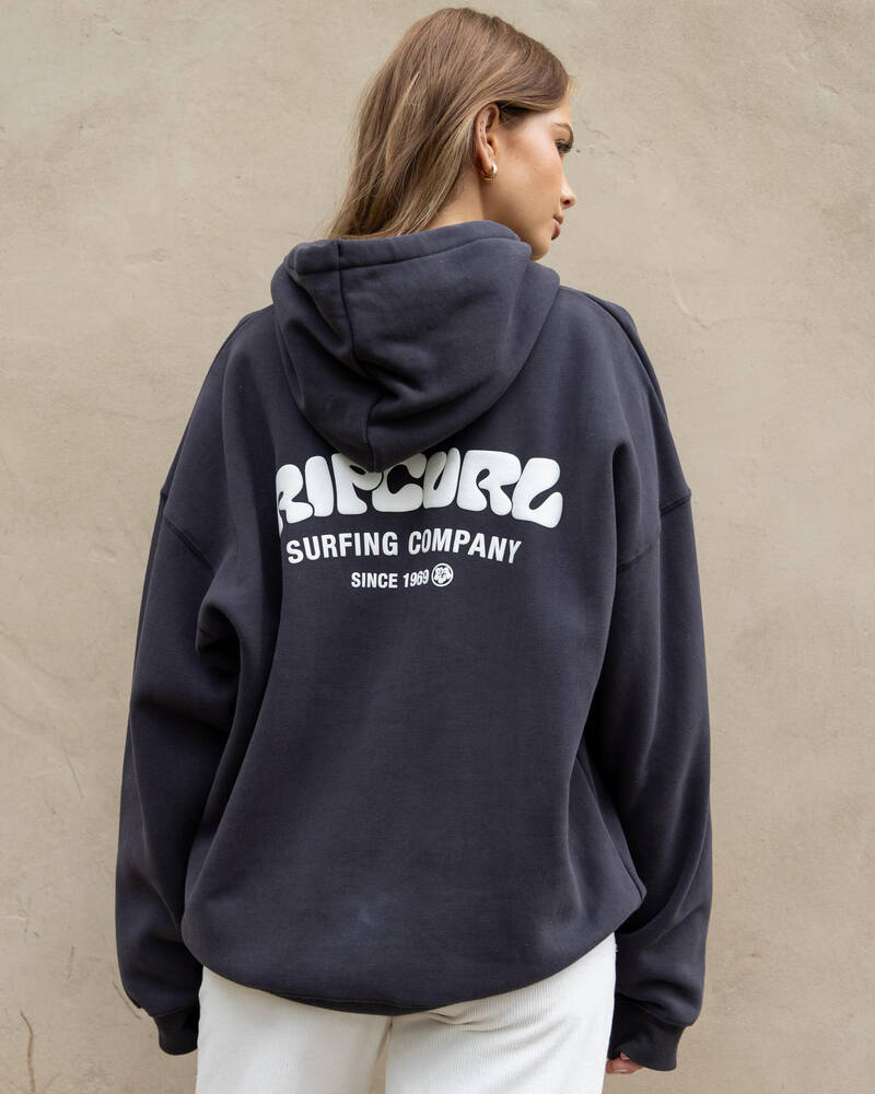 Shop Rip Curl Surf Puff Heritage Hoodie In Washed Black/cream - Fast ...