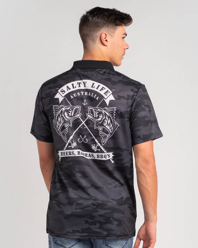 Shop Salty Life Hideaway Fishing Polo Shirt In Black Camo - Fast ...
