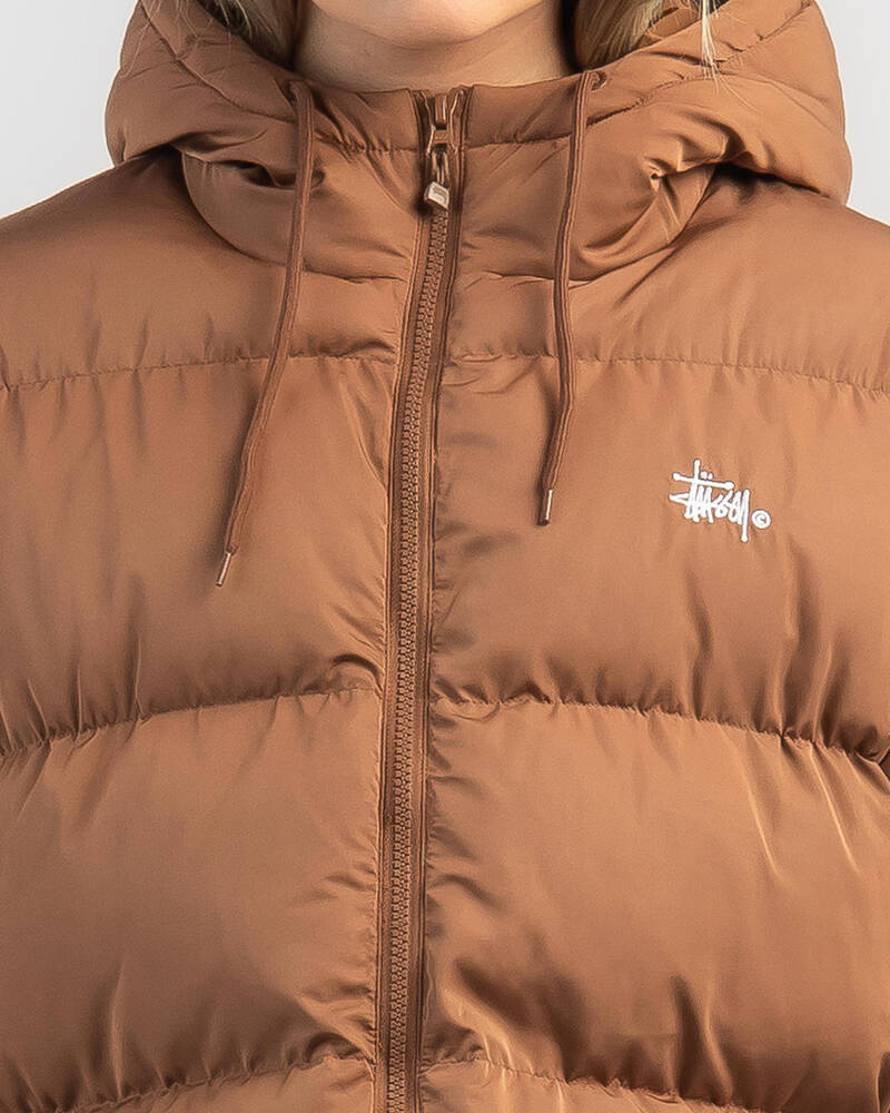 Shop Stussy Graffiti Hooded Puffer Jacket In Coffee - Fast Shipping ...