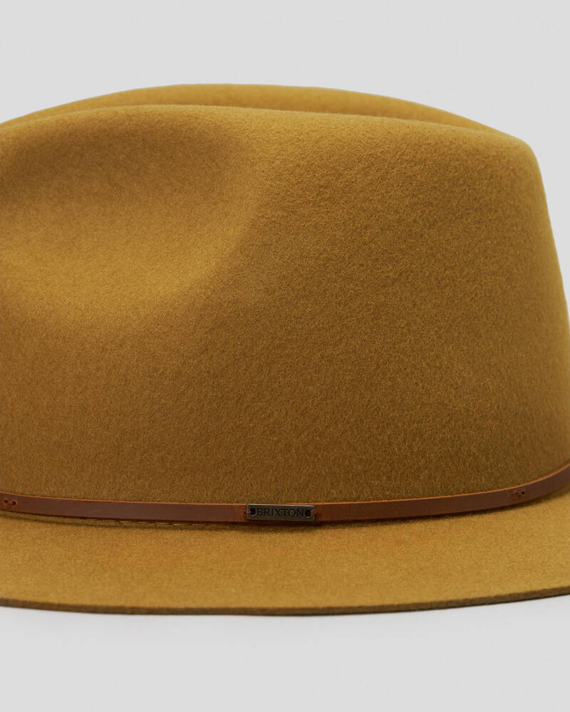Shop Brixton Wesley Packable Fedora In Golden Brown - Fast Shipping ...