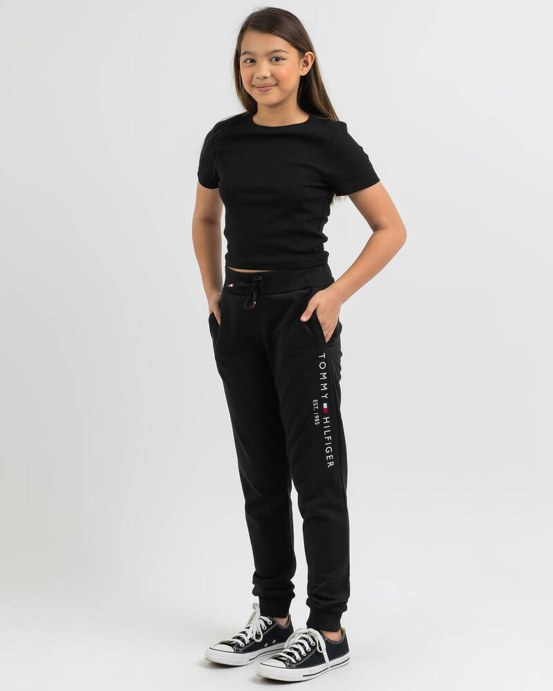 Shop Tommy Hilfiger Girls' Essential Track Pants In Black - Fast ...