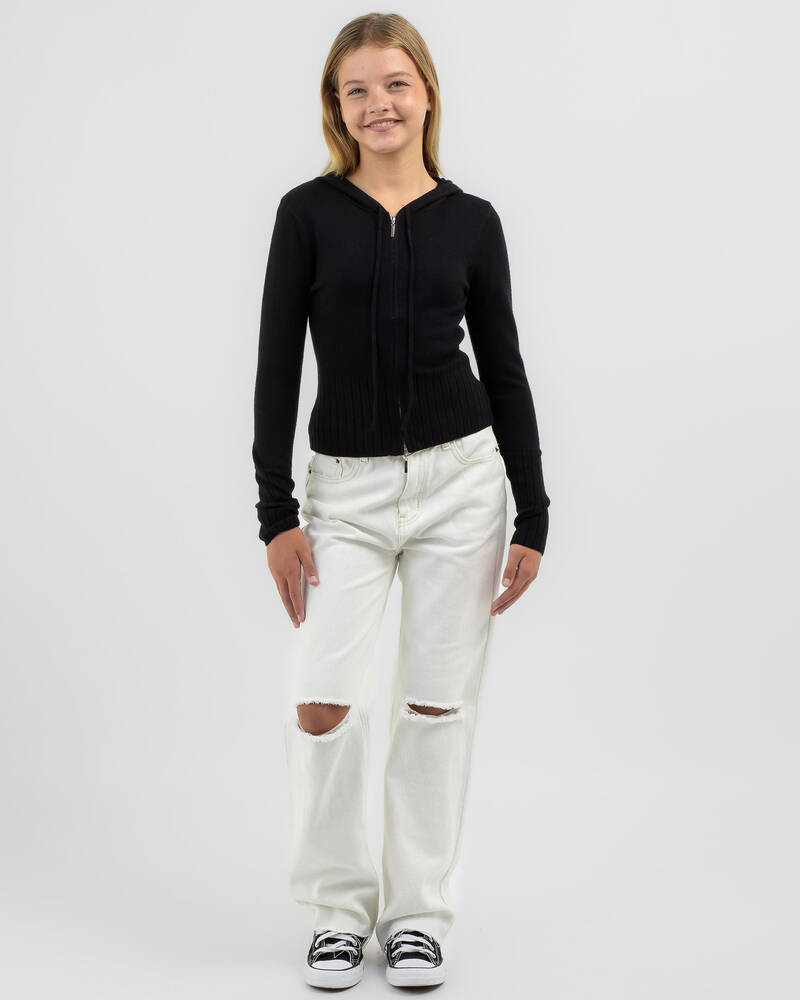 Shop Ava And Ever Girls' Cady Hooded Zip Knit Jumper In Black - Fast ...