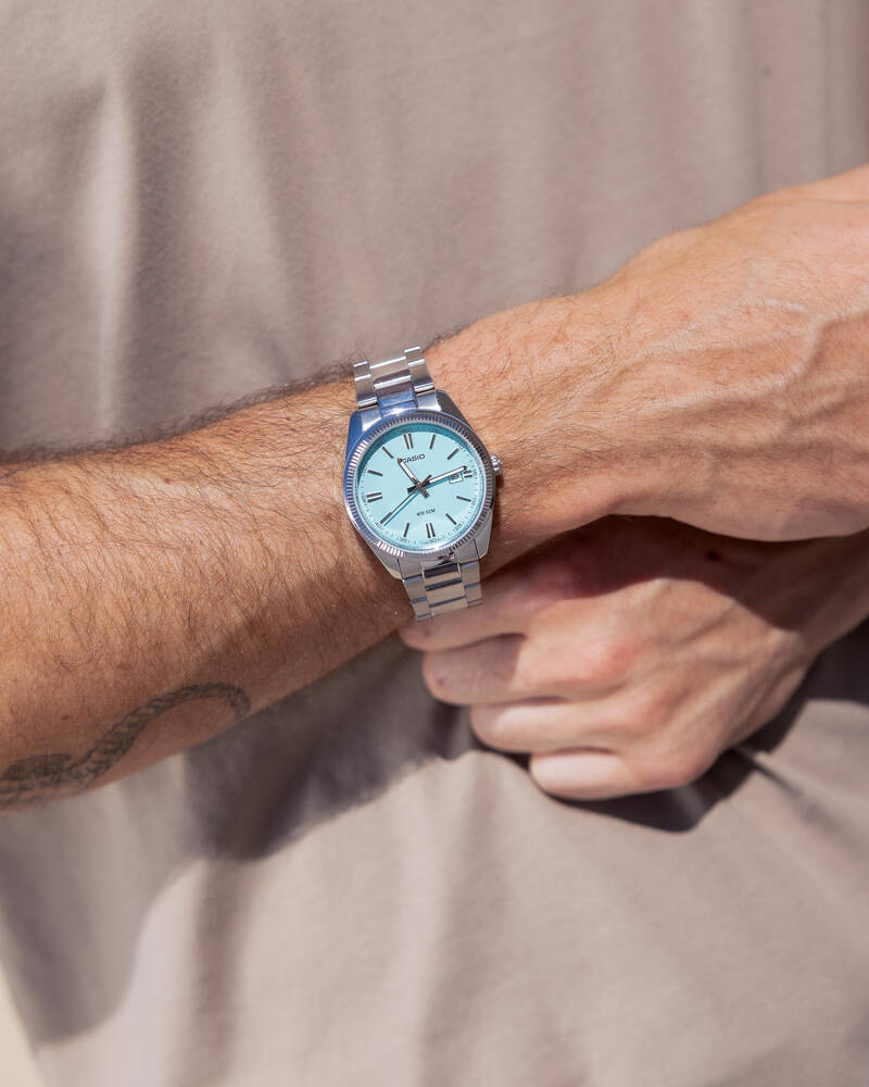 Shop Casio MTP1302PD-2A2 Watch In Steel / Turquoise - Fast Shipping ...