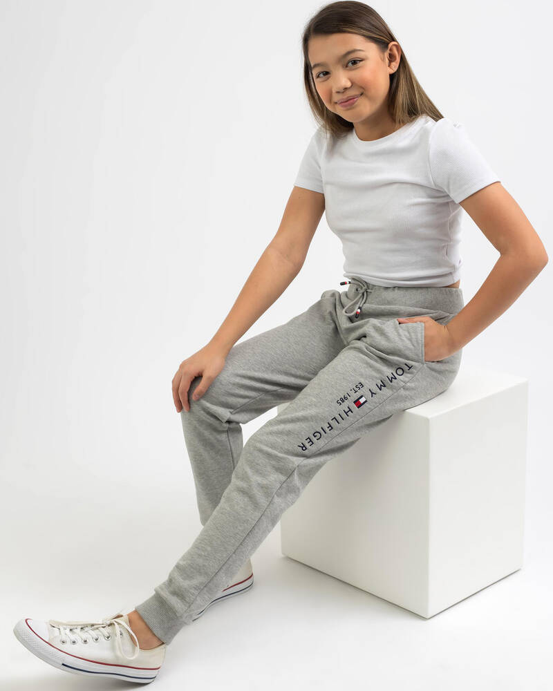 Shop Tommy Hilfiger Girls' Essential Track Pants In Light Grey Heather ...